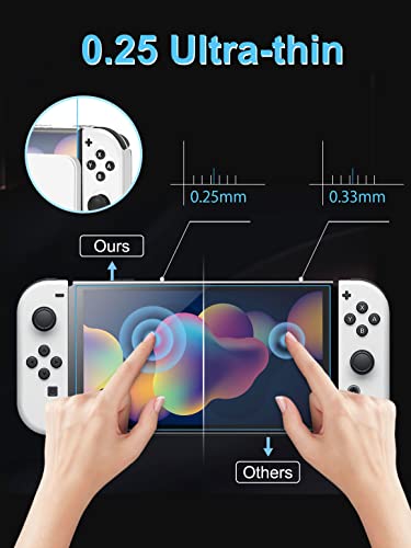 BRHE Tempered Glass Screen Protector for Nintendo Switch OLED Accessories 0.25mm Ultra-thin, Transparent HD Clear, Anti-Scratch, Bubble Free, Easy Installation [3 Pack]