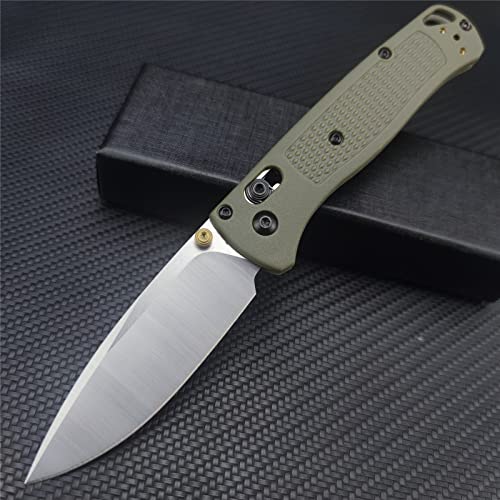 EDC Folding Pocket Knife For Men, Satin Plain Edge Drop Point Blade , Green Grivory Fiberglass Super Lightweight Handle Axis Lock With Belt Clip, Everyday Carry Thumb Studs Manual Open (Green Handle Satin Blade)