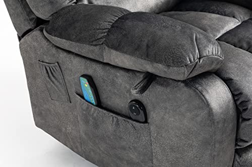 ERYE Electric Power Lift Recliner Chair Sofa for Elderly with Massage and Heat, 3 Positions Adjustable,2 Side Pockets Armchair, Charcoal Gray Microfiber Upholstery