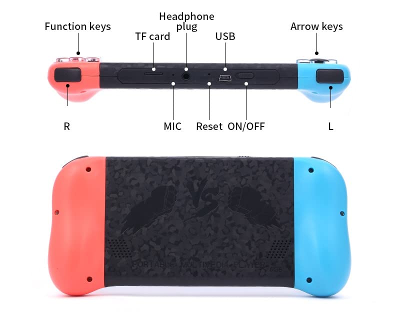 Old Arcade Retro Classic Handheld Game Console 5 Inch Led Screen Double TF Card 8 GB Internal 64 GB External Over 10000 Preloaded Games (Red and Blue)