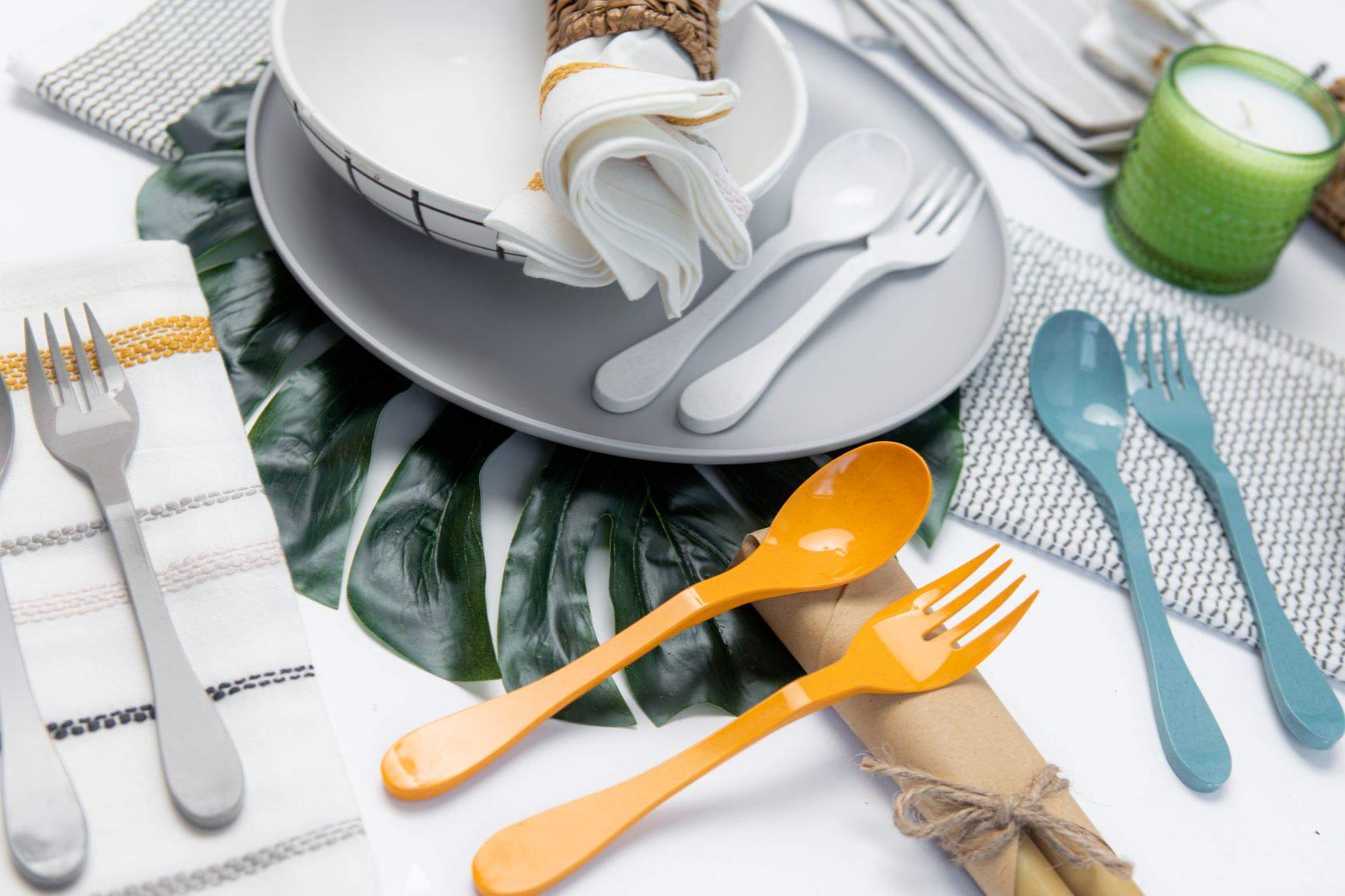 Knork Eco Plant Based 24 Pack Reusable Bamboo Flatware Set (Orange)