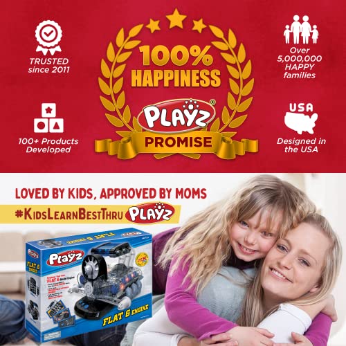 Playz Flat 6 Model Engine Building Kit - 320+ Pieces Revved-Up Internal V8 Style Combustion to Build Your Own Mini Engine That Works - DIY STEM Project & Gift for Kids, Teens, & Hobby Kit for Adults