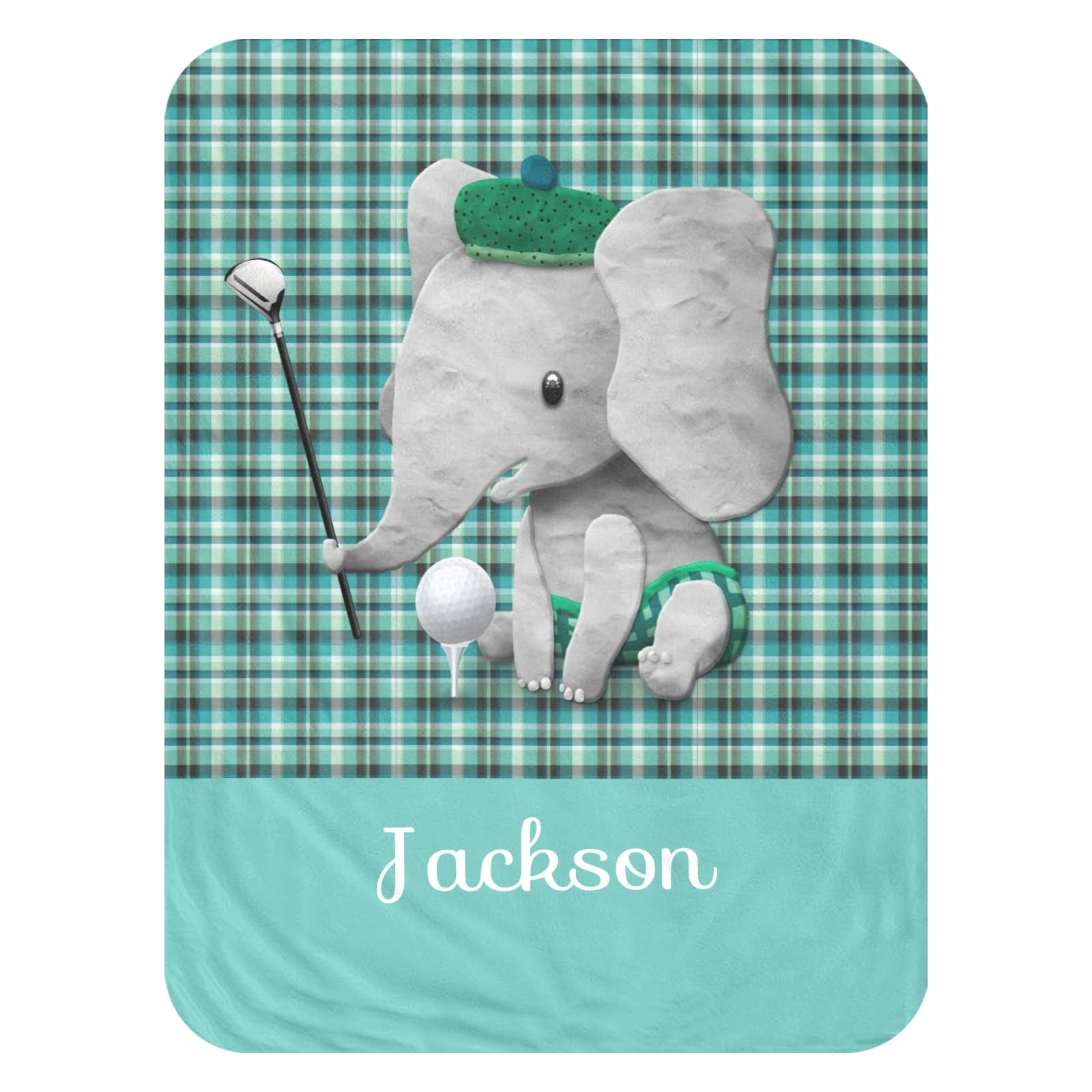 Elephant Play Golf Personalized Baby Blanket, Custom Name Sherpa Fleece Baby Blankets for Newborns, Infants, Toddlers, and Nursery 30"x40"