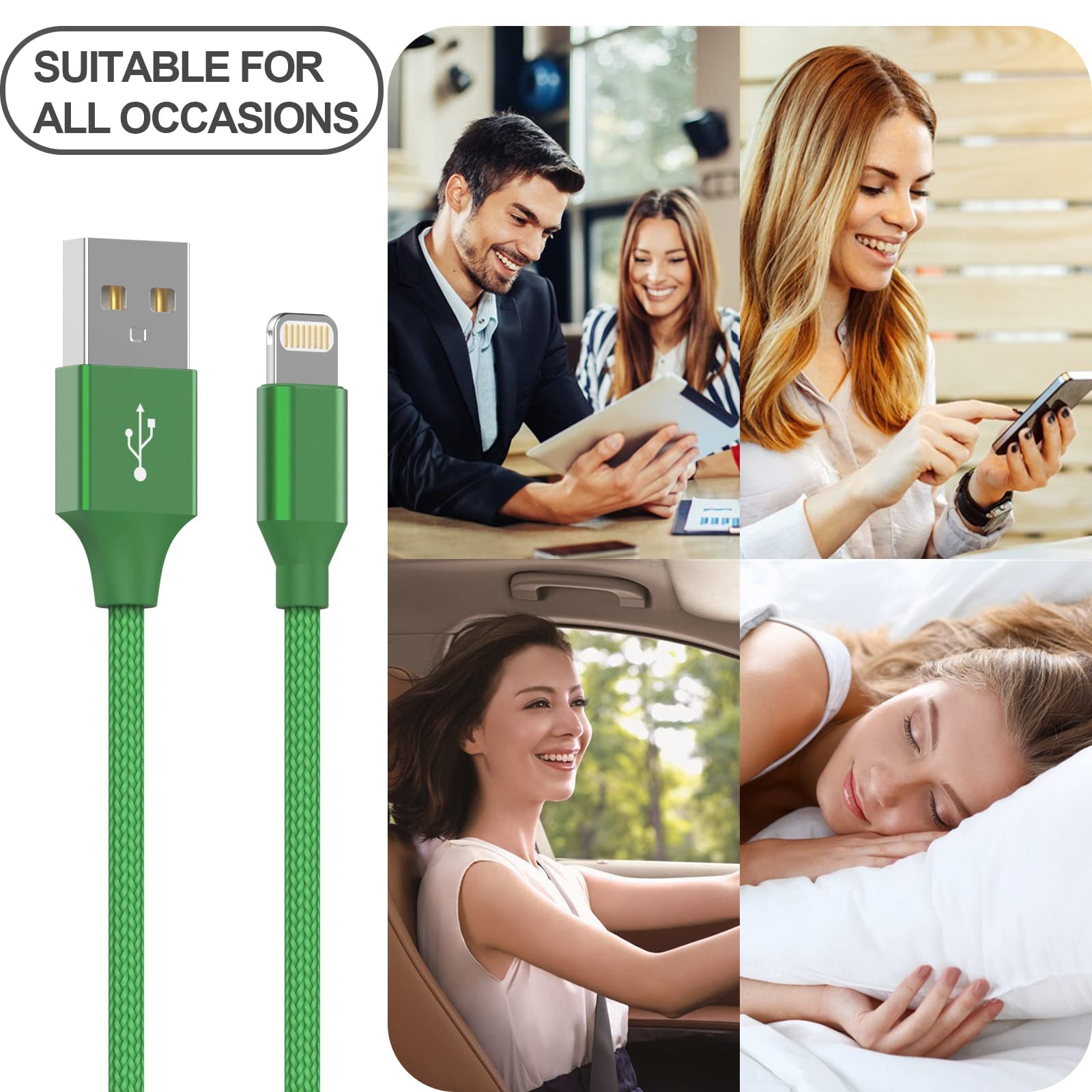 MUXA 6 Pack [Apple MFi Certified] 3/3/6/6/10/10 FT iPhone Charger Colorful Nylon Lightning Cable Compatible iPhone 13 mini/13/12/11 Pro Max/XS MAX/XR/XS/X/8/7/Plus/6S/6/SE/5S/iPad