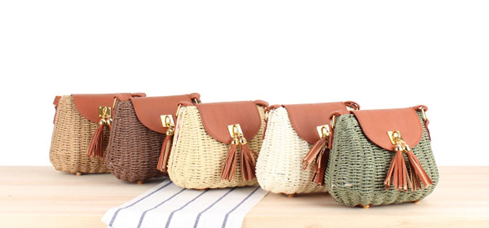 TONWHAR® Lady's Vintage Straw Summer Purse Leisure Beach Bag (Light Coffee)