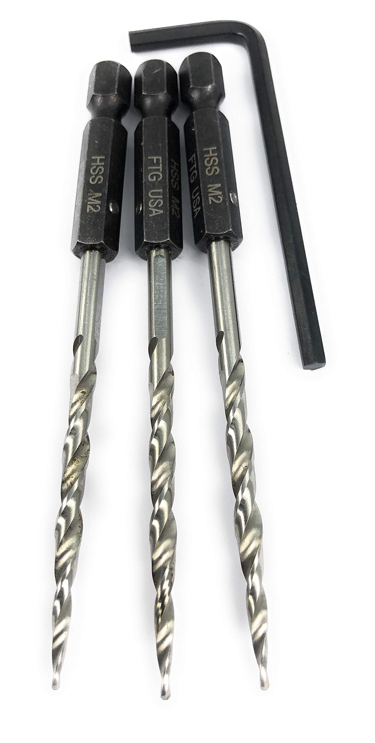 FTG USA Countersink Drill Bit Set 6 Pc #6 (9/64") Wood Countersink Drill Bit Pro Pack Countersink Set, with 3 Replacement Tapered Countersink Bit #6(9/64"), 1 Stop Collar, Hex Wrench
