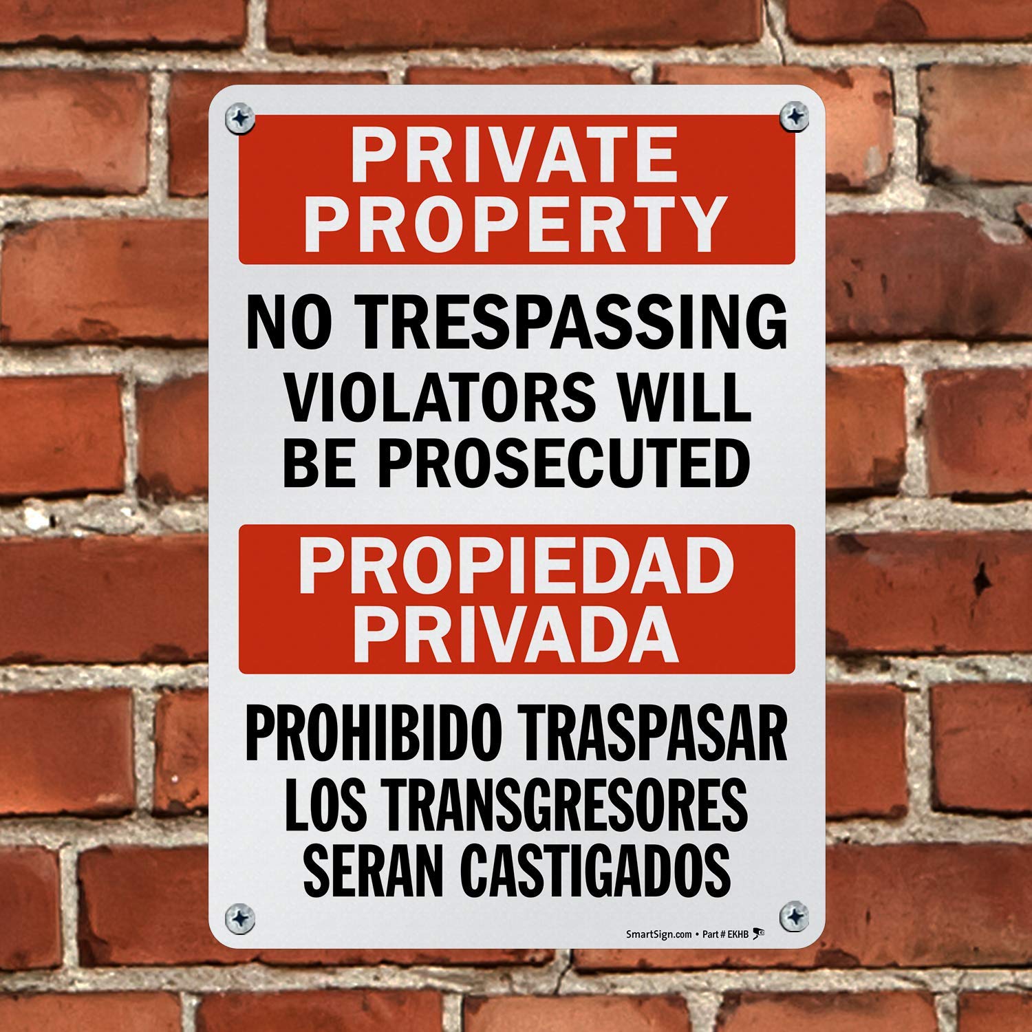 SmartSign 12" x 10" 'Private Property No Trespassing, Violators Will Be Prosecuted' LawnBoss Yard Sign with 3 ft Stake, 40 mil Laminated Aluminum, Red/Black/White, Set of 1, USA-Made