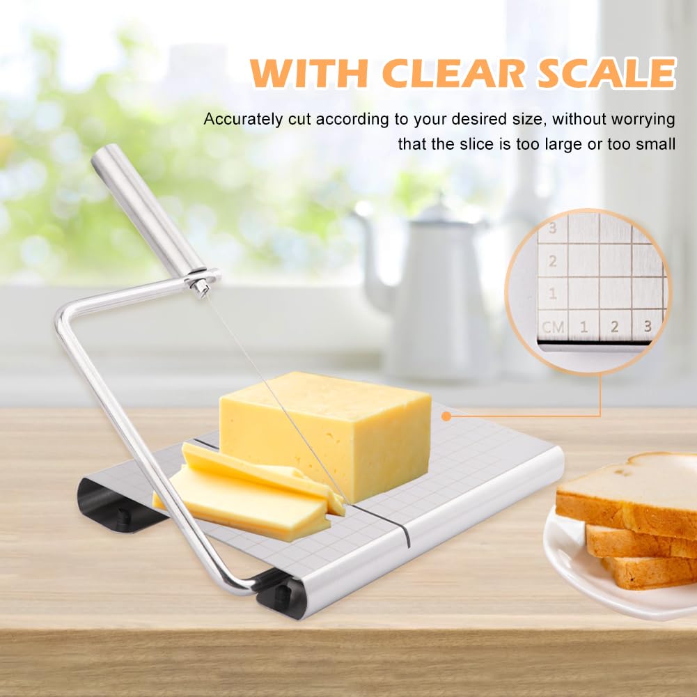 Cheese Slicer, Stainless Steel Cheese Cutter Board with 10 Wires And 25 Baking Oil Paper,Heavy Duty Adjustable Cheese Cutter Board,Cheese Slicer Cutter for Block Cheese