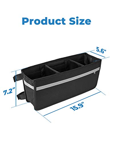 ISSYAUTO Walker Basket, Strap Mount Walker Cup Drink Holder with Two Split Board, Foldable Walker Storage Bag, Best Gift for Family and Friends - Black (Not Fit Rollator Walkers)