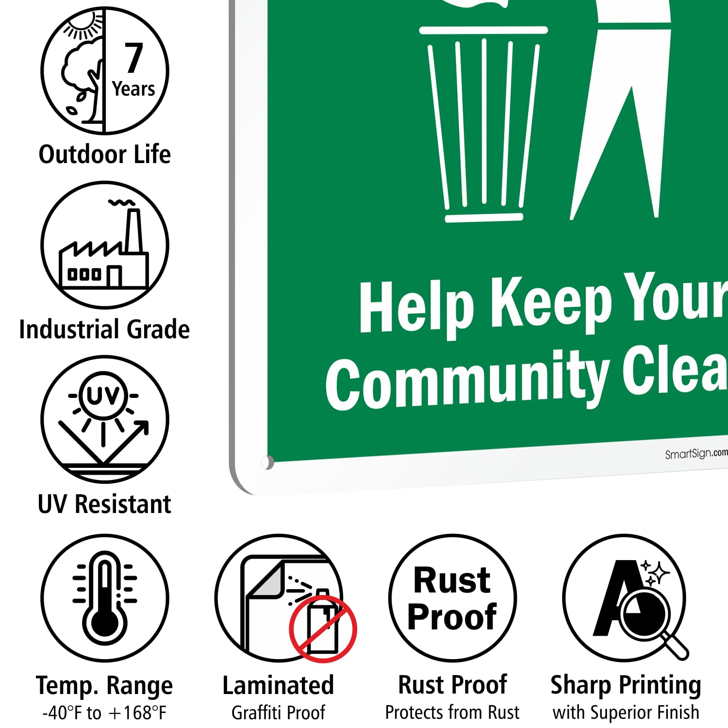 SmartSign 14 x 10 inch “Please Don't Litter - Help Keep Your Community Clean” Metal Sign, 40 mil Laminated Rustproof Aluminum, White and Green, Made in USA