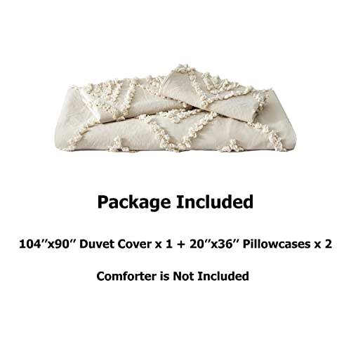 Oli Anderson Tufted Duvet Cover King Size, Soft and Lightweight Duvet Covers Set for All Seasons, 3 Pieces Boho Embroidery Shabby Chic Bedding Set (Beige, King, 104ββ x 90ββ)
