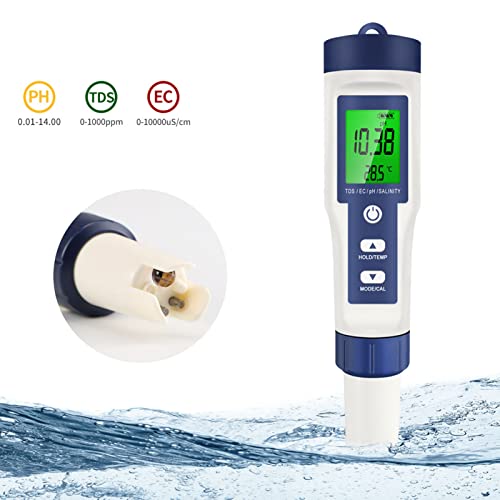 Digital Water Detector, Stable Measuring Water Quality Tester PH Salinity Temp TDS EC IP67 Waterproof for Aquarium