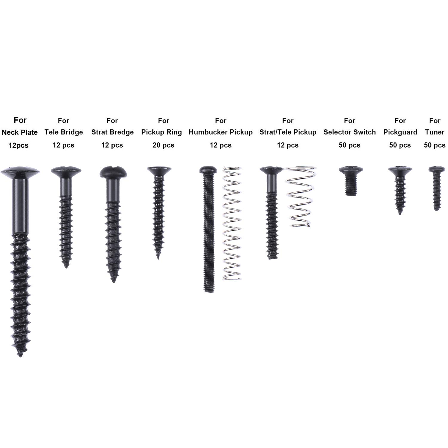 Canomo 254 Pieces Electric Guitar Screw Kit (9 Types) with Springs for Electric Guitar Bridge, Pickup, Pickguard, Tuner, Switch, Neck Plate, Guitar Strap Buttons and A Elbow tweezers, Black