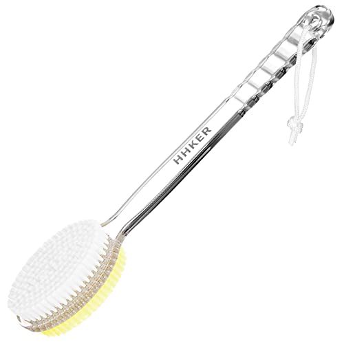 HHKER Shower Brush with Long Handle, Soft Nylon Body Brush, Back Scrubber for Shower, Gentle Exfoliation and Improved Skin Health, Suitable for Men and Women (Transparent Handle)
