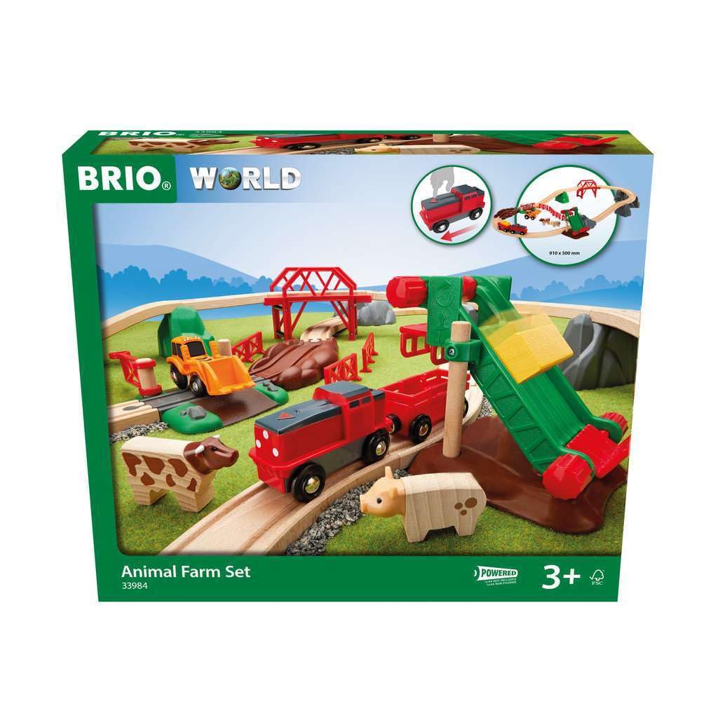 BRIO 33984 Animal Farm Set | Wooden Toy Train Set for Kids Age 3 and Up