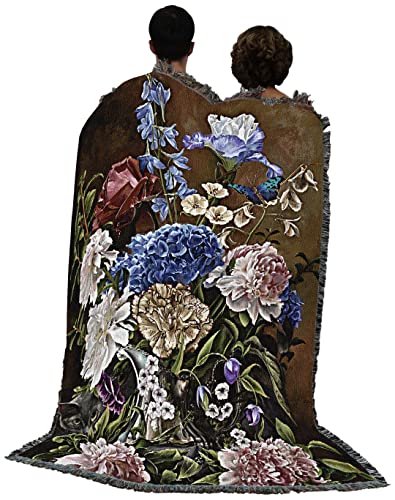 Pure Country Weavers Bouquet in Blue Blanket by Nene Thomas - Gift for Cat Lovers - Tapestry Throw Woven from Cotton - Made in The USA (72x54)