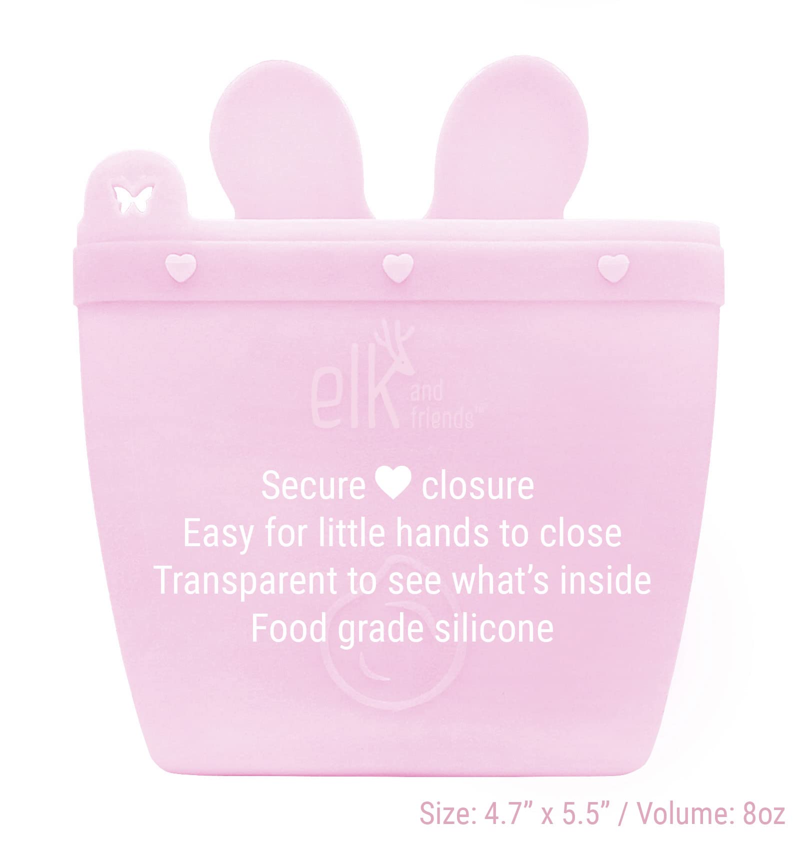 Elk and Friends Silicone Kids Snack Container | Food Grade Silicone | Reusable Pouch | Dishwasher Safe | 8oz Storage | 2 Pack