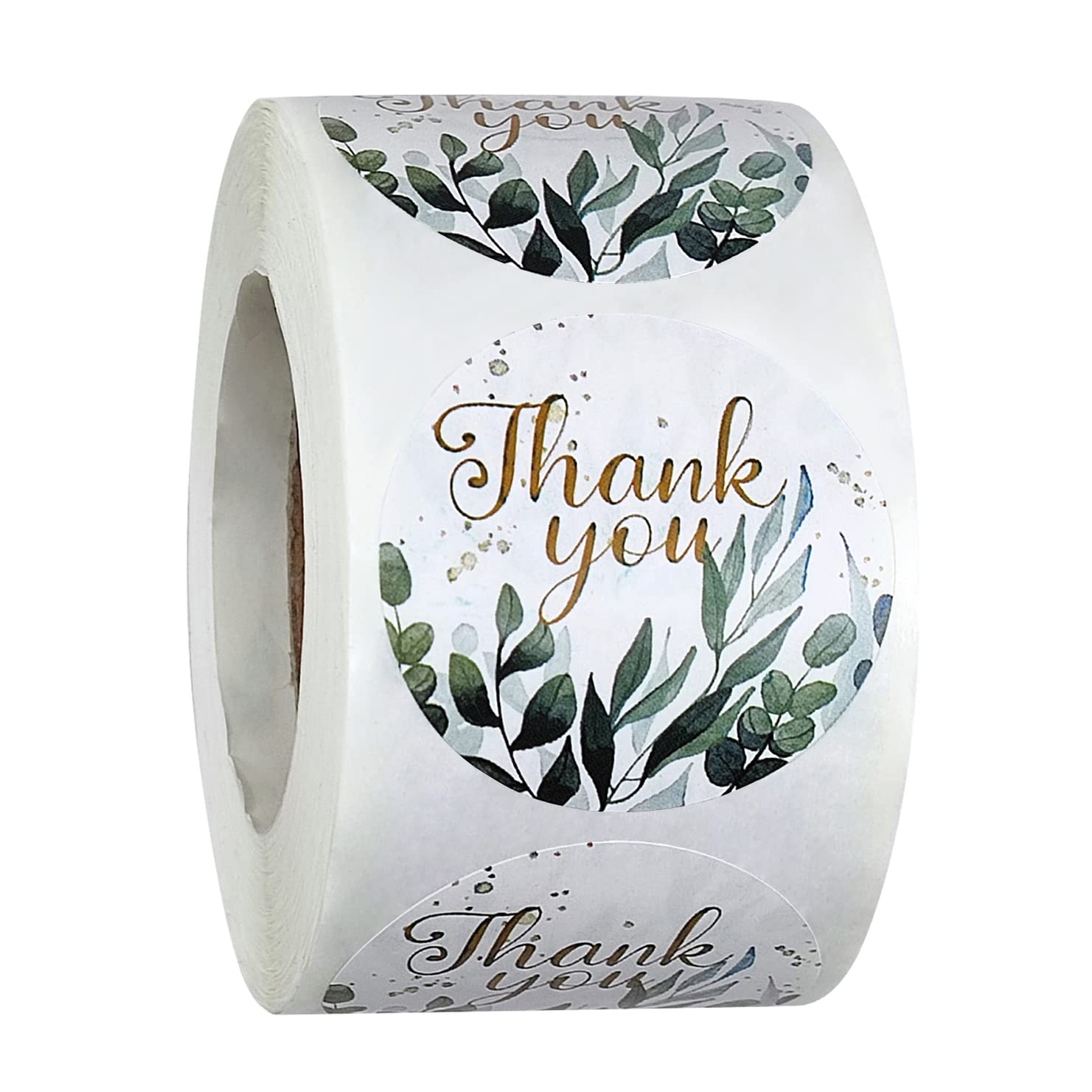 Louise Maelys 1.5 Inch Thank You Stickers for Wedding, Birthday, Bridal, Shower, Packaging, Small Business, Envelope, Gifts, 500pcs Per Roll Round Green Plant Thank You Label Sealing Stickers