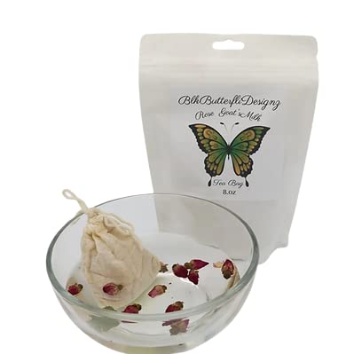 Blkbutterfli Designz Rose and Lavender Goat Milk Salt Tea Bags, Perfect for Baths, Dry Salt Scrub (4-4oz Bags) (Lavender)