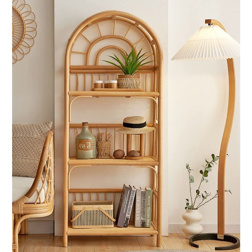 EESHHA Bookcase 4-Tier Arched Bookshelf, Rattan Tall Open Bookcase Storage Shelves, Wood Metal Freestanding Display Rack, Home Decor for Bedroom, Living Room