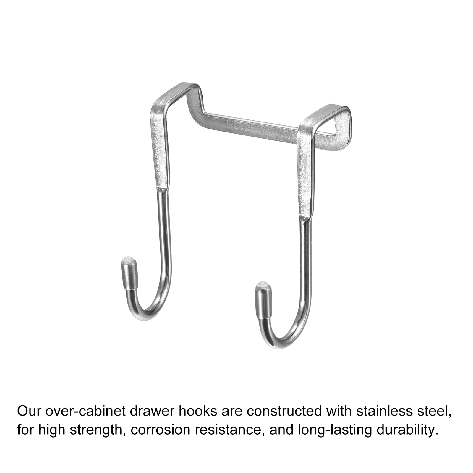 HARFINGTON Over Cabinet Drawer Hooks, 2 Pack S-Shape Extended Stainless Steel Double Hanging Hooks for Bathroom Kitchen Door, Silver Tone