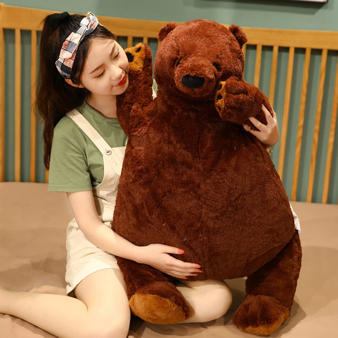 SNOWOLF Djungelskog Bear Giant Simulation 100 cm Bear Toy Stuffed Animal Plush Doll Huge Cuddly Dark Brown Teddy Bear for Home Decoration Valentine's Birthday Gift, 39.3 in/100 cm