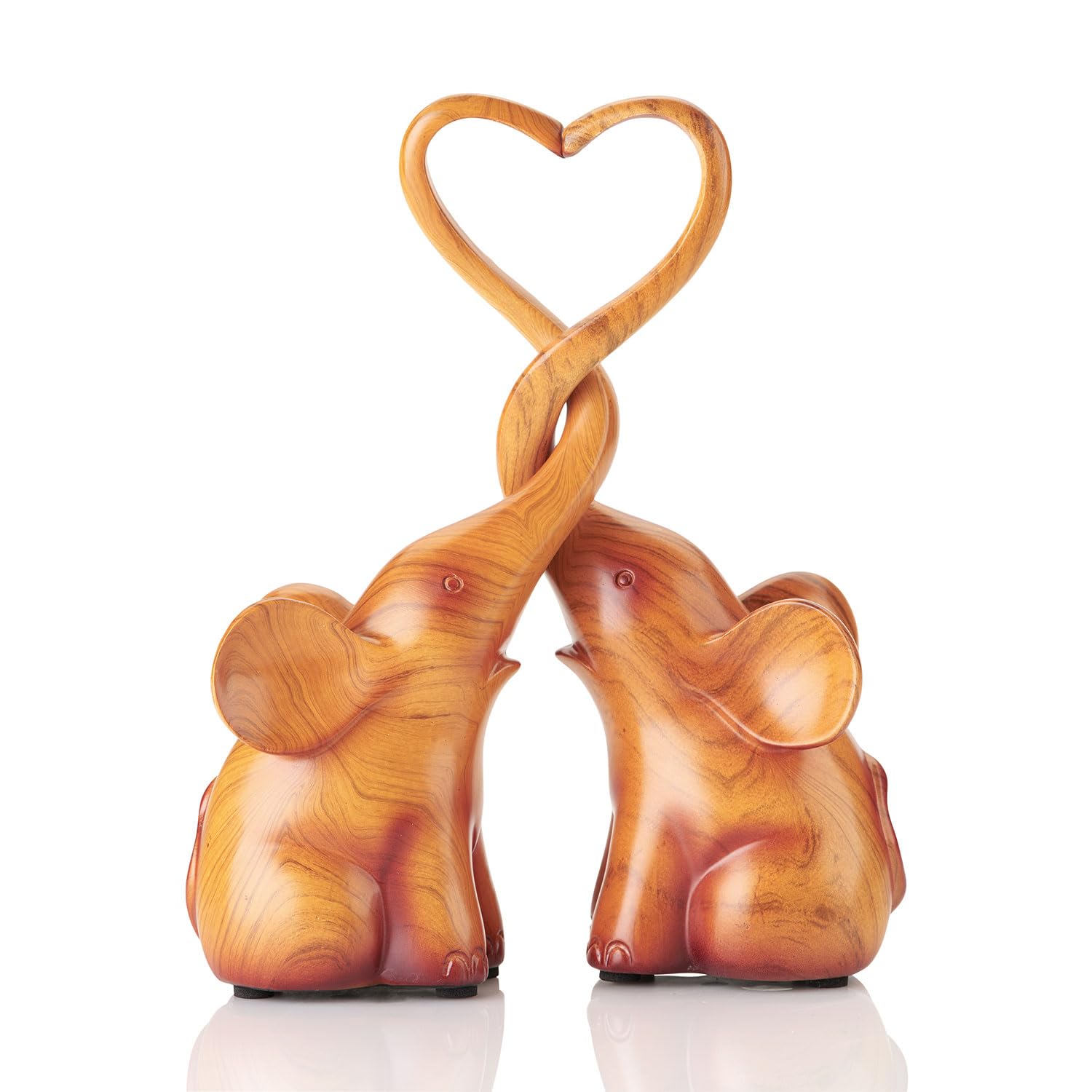SIGNALS Loving Elephants Figurines, Wooden Elephant Statue, Elephant Figurines Home Decor