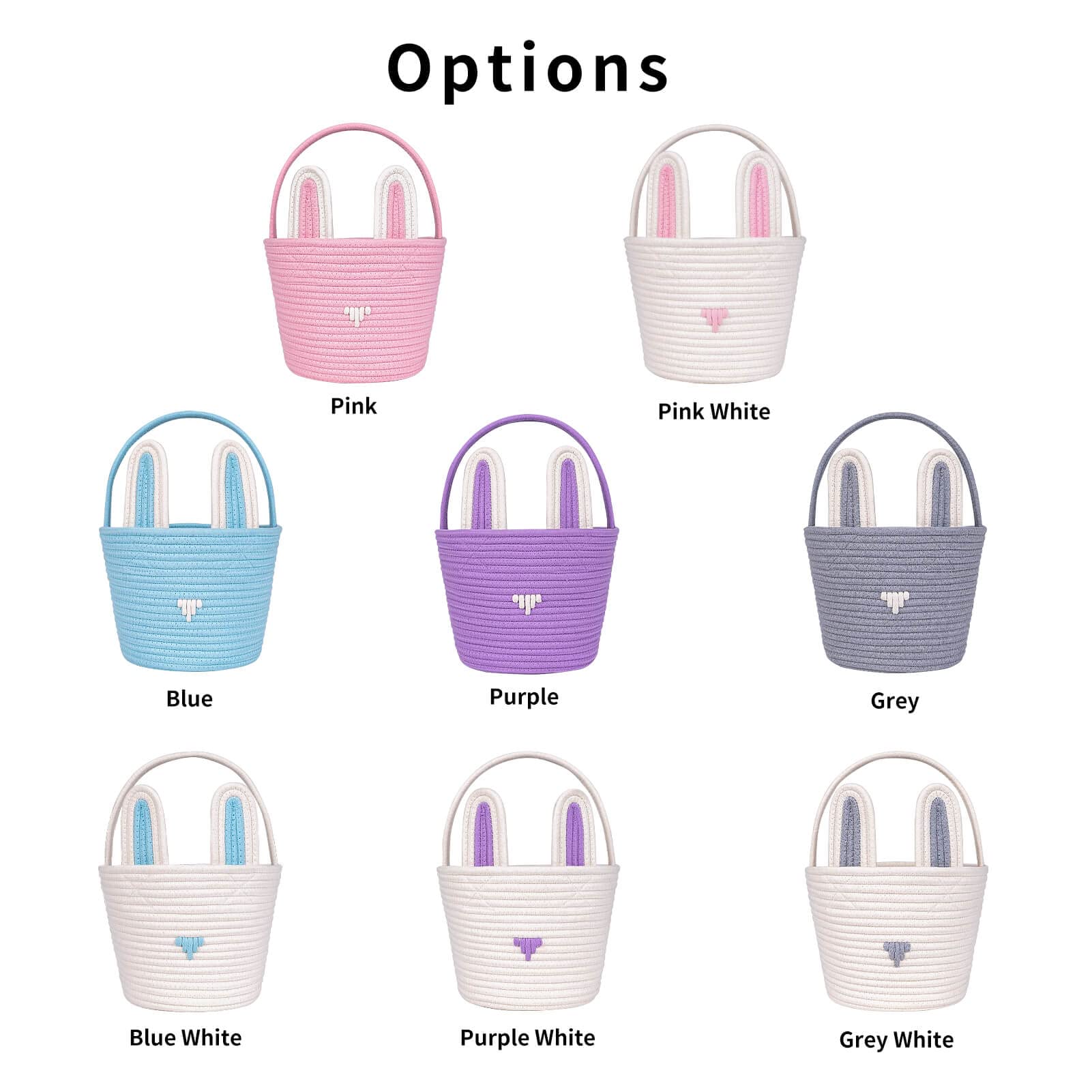 CubesLand Easter Bunny Basket Easter Buckets for Kids with Ear, Easter Egg Hunt Basket Bags Easter Gifts for Girls Baby Kids Children Pink White 9.8 x 7.8 x 7.8β