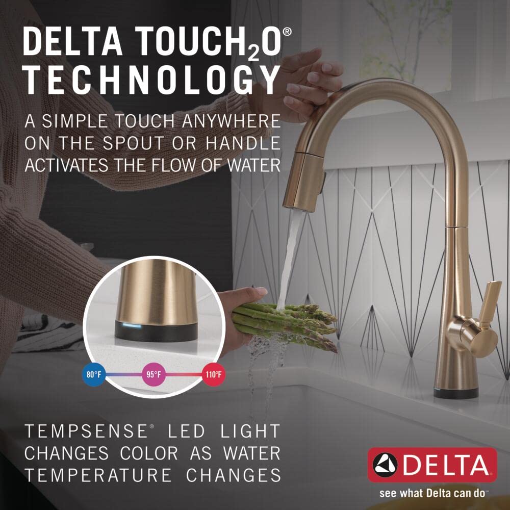 Delta Faucet Monrovia Gold Kitchen Faucet Touch, Touch Kitchen Faucets with Pull Down Sprayer, Kitchen Sink Faucet, Delta Touch2O Technology, Lumicoat Champagne Bronze 9191T-CZ-PR-DST
