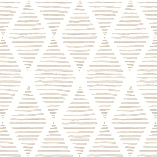 Modern Stripe Peel and Stick Wallpaper Beige and White Contact Paper 17.7” x 78.7” Geometric Wallpaper Self Adhesive Wallpaper Removable Decorative Wallpaper for Bedroom Drawers Cabinets Decor Vinyl