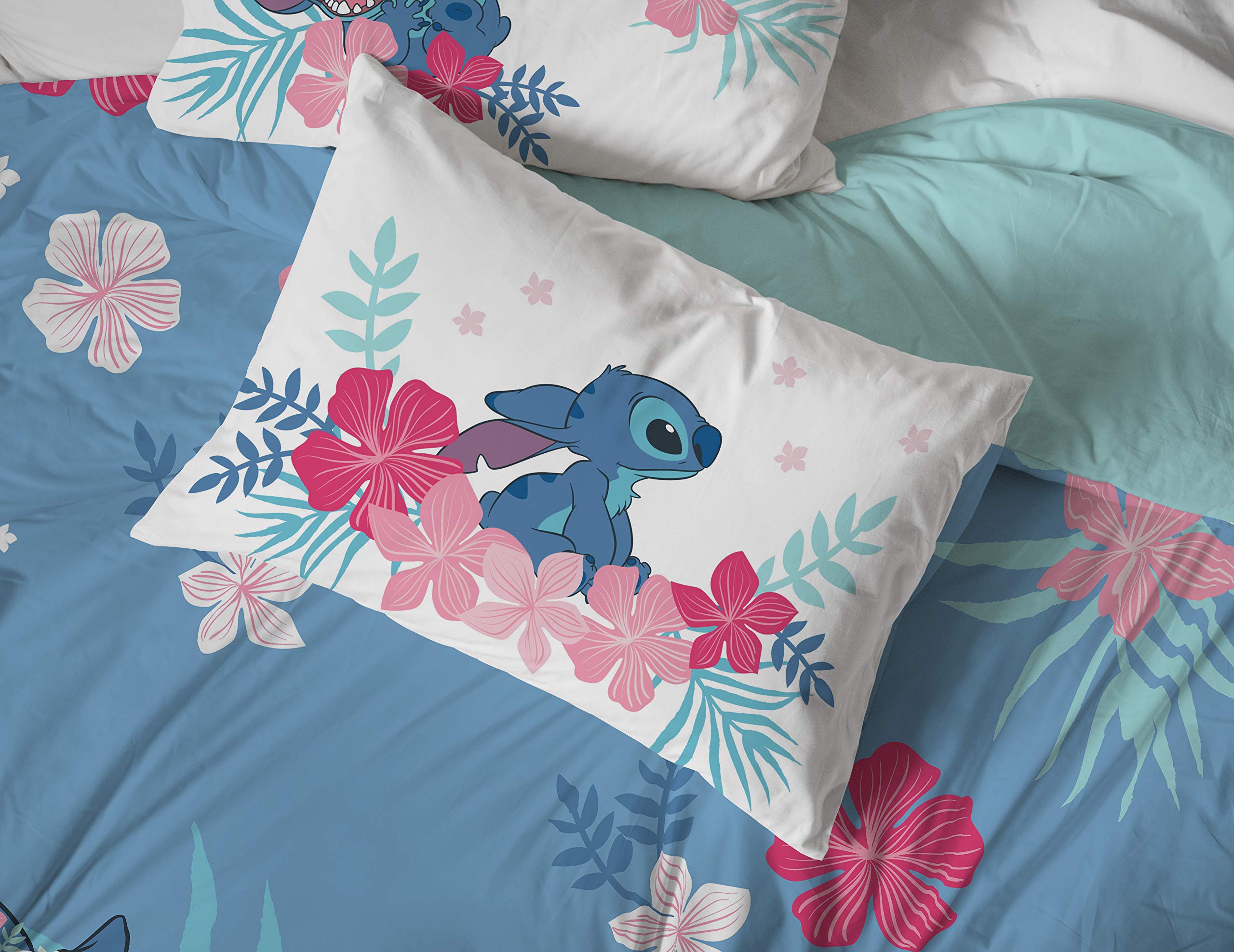 Jay Franco Disney Lilo & Stitch Paradise Dream Queen Sheet Set - 4 Piece Set Super Soft and Cozy Kid’s Bedding - Fade Resistant Microfiber Sheets (Official Disney Product)