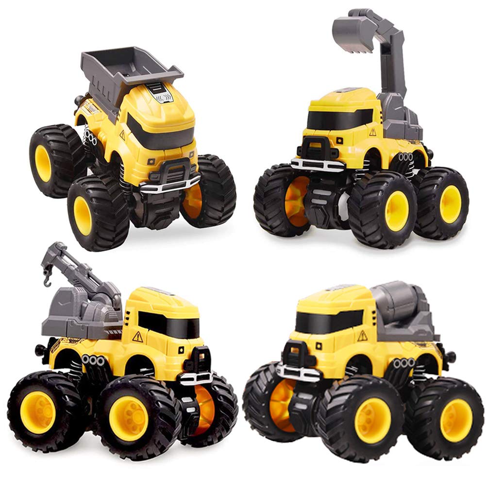 WOCY 4 Pack Pull Back Cars, Construction Truck,Excavator Toys for Boys, Friction Powered Push and Go Toy Cars Trucks for Toddlers, Kids,3+ Year Old Boys Girls (4PCS)