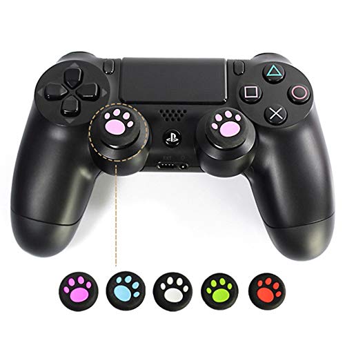 Silicone Thumb Grip Cap Cover Thumbstick Joystick for Sony PS3 PS4 PS2 Xbox One Xbox 360 Xbox One X S PS4 Pro Slim Cat Print (Pink+Green)