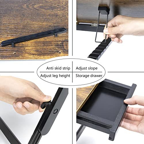 JMLHMXC Bamboo Laptop Desk Bed Tray Table Adjustable Table for Computer Tilting Top Foldable Leg with Drawer