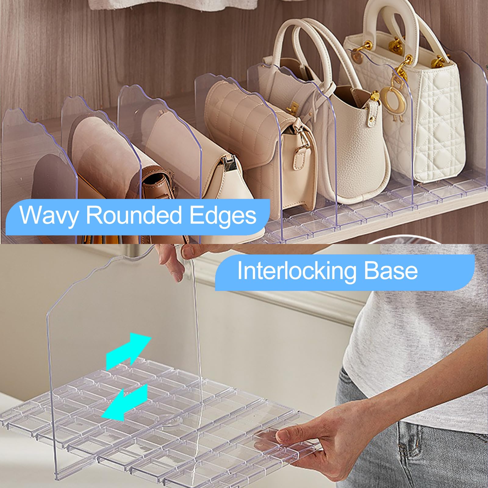 EFOBO Purse Organizer for Closet, Customizable Dividers, Clear Shelf Dividers for Closet Organizer, Handbag Organizers