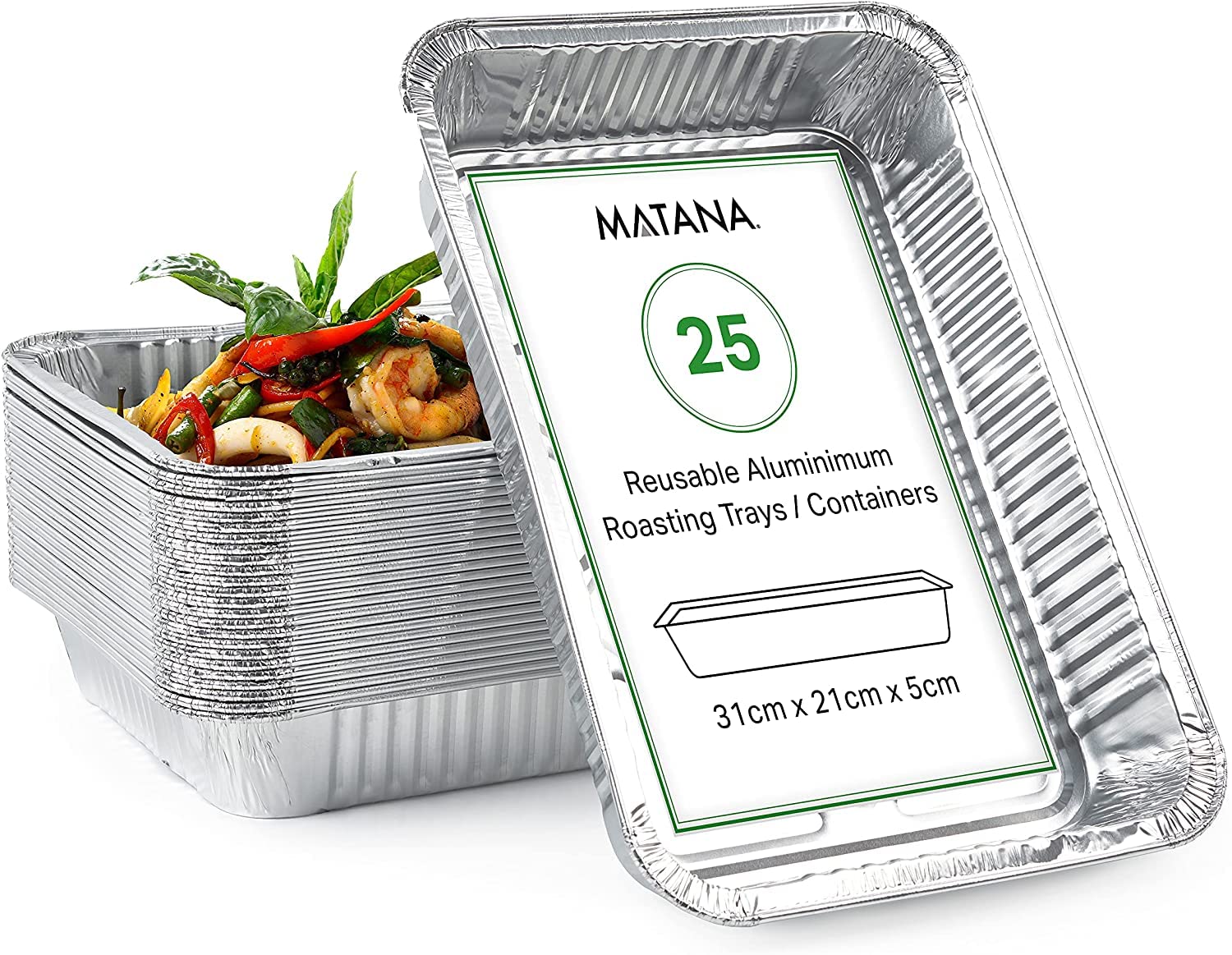 MATANA 8x12" Aluminum Pans Foil Trays (25 Pack) Cooking, Roasting, Baking, Cakes, Bread, Chafer, Crawfish, Lasagna Trays, Party