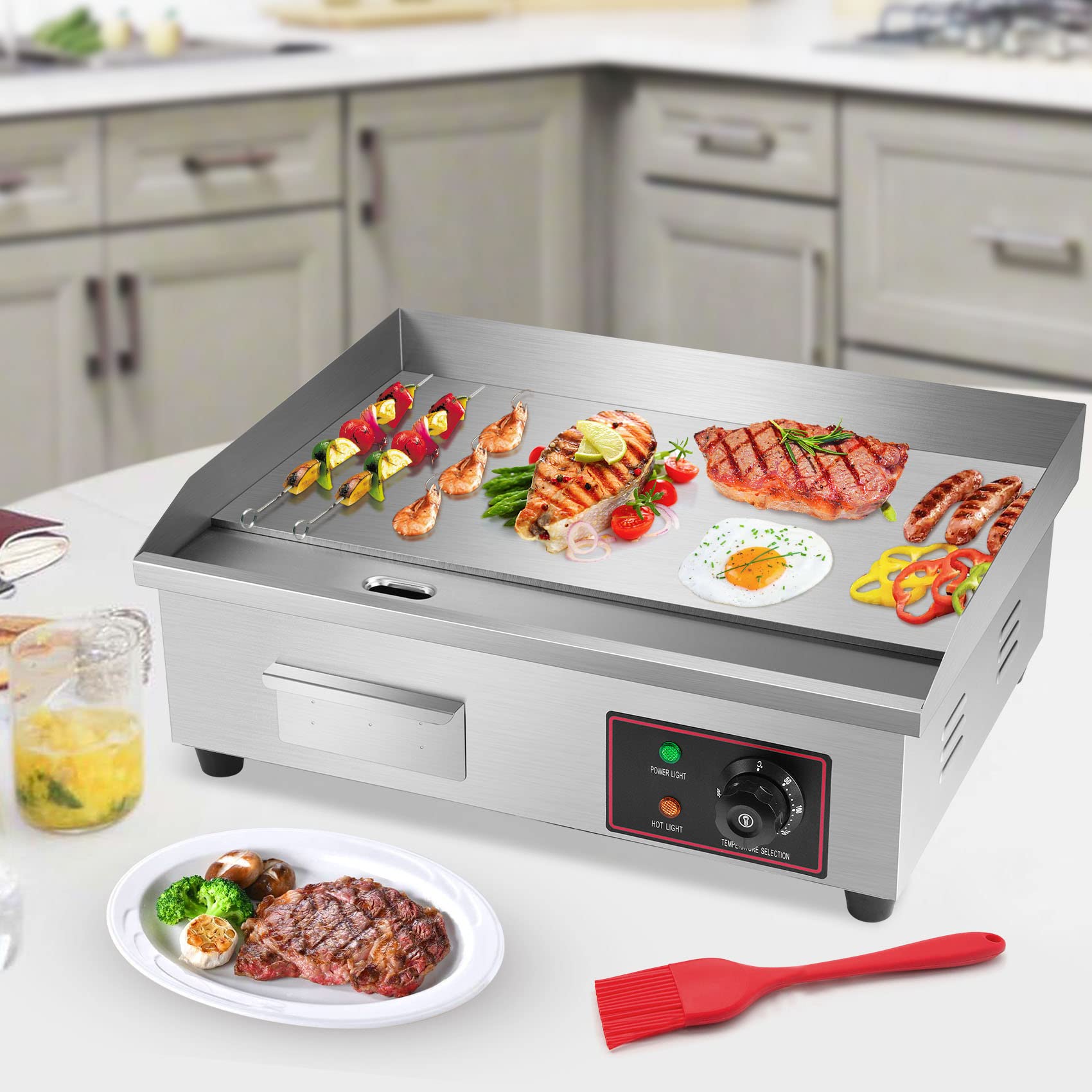 PNKKODW 3000W Commercial Griddle,22βx14β Electric Griddles Grill,Commercial Flat Top Griddle Countertop Griddle Hot Plate Kitchen Stainless Steel Restaurant Grill with Griddle Accessories