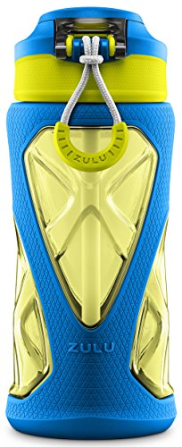 Pogo BPA-Free Tritan Kids Water Bottle with Silicone Soft Straw, Grey Geode & Zulu Torque 16oz Plastic Kids Water Bottle with Silicone Sleeve and Leak-Proof Locking Flip Lid and Soft Touch Carry Loop