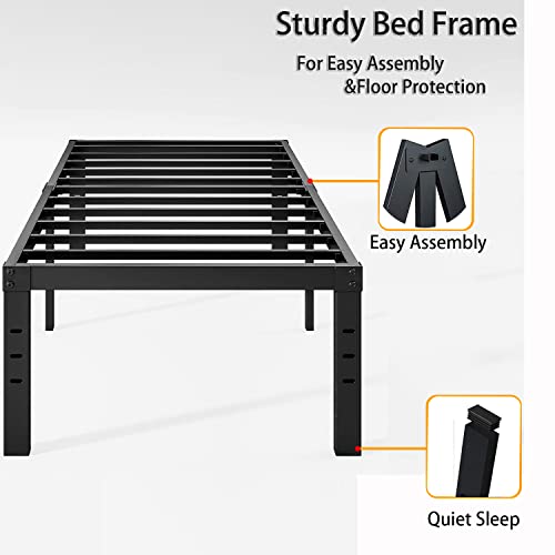 Joceret Twin Bed Frames No Box Spring Needed,18 Inch Heavy Duty Metal Platform Support up to 3500 lbs with Steel Slat,Easy Assembly,Noise Free,Mass Storage,Black,Boys,Girls,Black
