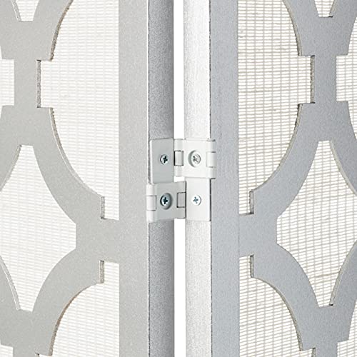 Roundhill Furniture Quarterfoil Infused Diamond Design 4-Panel Room Divider, Silver