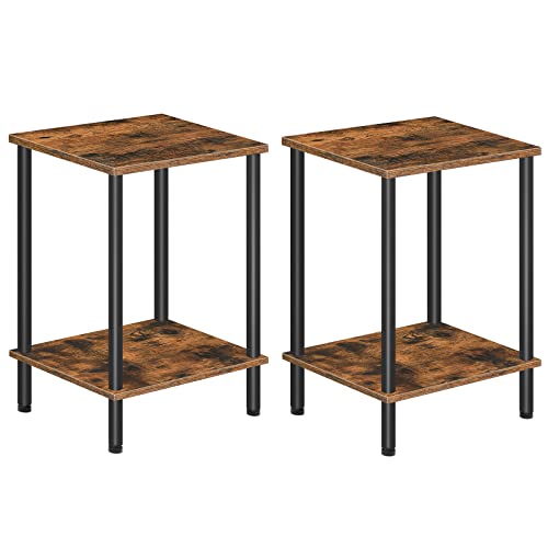 HOOBRO End Tables Set of 2, Nightstand with 2-Layer Storage Shelves, Side Table for Small Spaces, Living Room, Entryway, Industrial Style, Stable Frame, Easy Assembly, Rustic Brown BF09BZP201