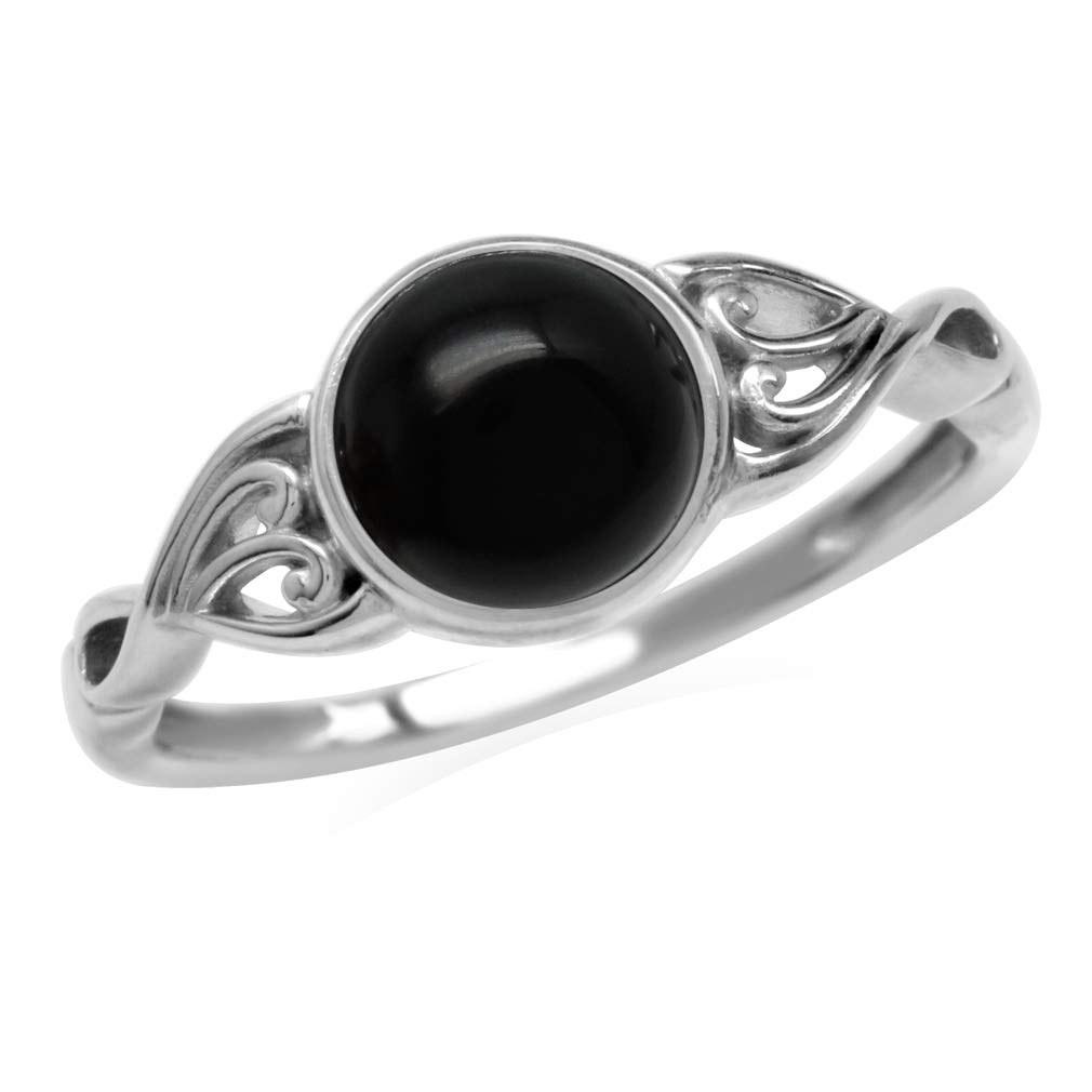 Silvershake 7mm Natural Black Onyx 925 Sterling Silver Victorian Style Solitaire Ring Size 11
