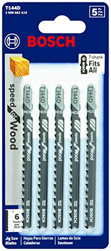 BOSCH T144D 5-Piece 4 In.6 TPI Speed for Wood T-Shank Jig Saw Blades
