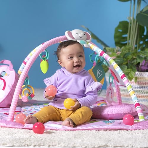 Bright Starts 5-in-1 Your Way Ball Play Baby Activity Play Gym & Ball Pit, Includes 7 Toys, Newborn to Toddler - Rainbow Tropics (Pink)