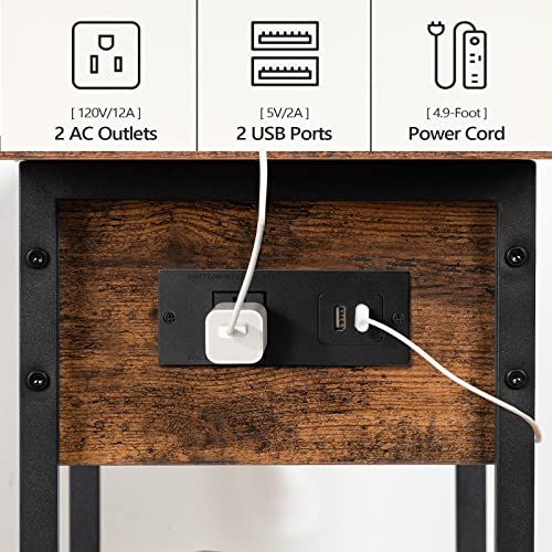 HOOBRO End Table with Charging Station, Narrow Side Table with USB Ports and Outlets, Flip Nightstand for Small Spaces, Sofa Couch Table Bedside Table, Living Room Bedroom, Rustic Brown BF158UBZ01G1