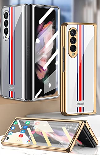 SHIEID Samsung Z Fold 3 Case with Screen Protector, Z Fold 3 Case Ligth Luxury Customization Tempered Glass Phone Case Protective Cover for Samsung Galaxy Z Fold 3 5G, Mechanic
