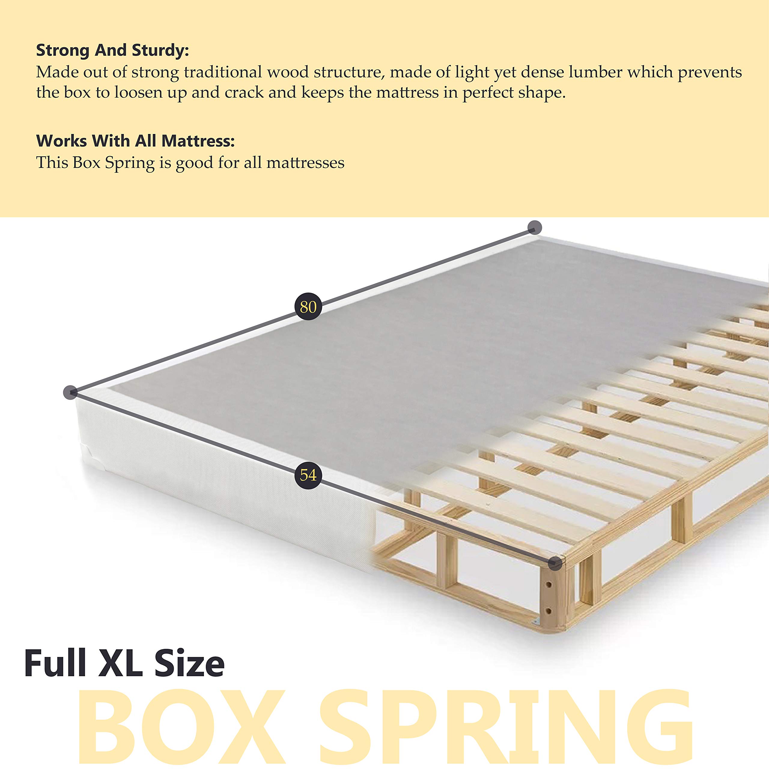 Mattress Solution Eurotop Pillowtop Innerspring Mattress and 4" Low Profile Split Wood Boxspring/Foundation Set, with Frame, Full XL, Size