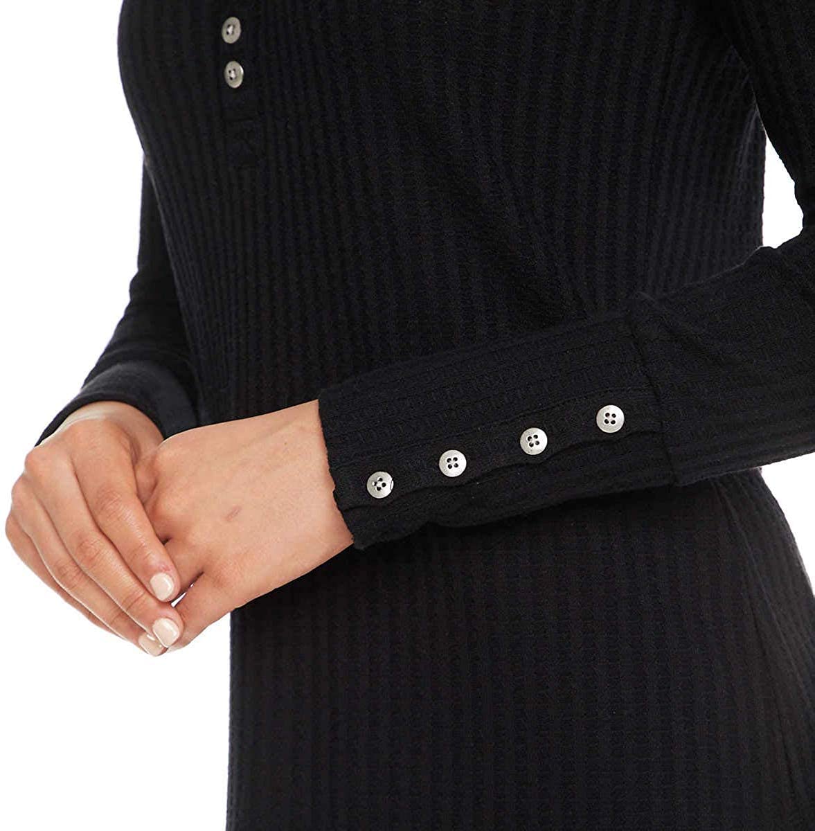 CHASER Ladies' Long Sleeve Waffle Thermal Tunic Sweater Top (Medium, Black)