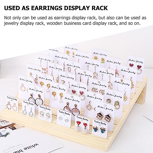Garneck Earring Display Stand Wooden Business Card Holder Rustic Wood Earring Card Display Organizer Table Jewelry Ring Showcase Rack for Shows Selling Retail