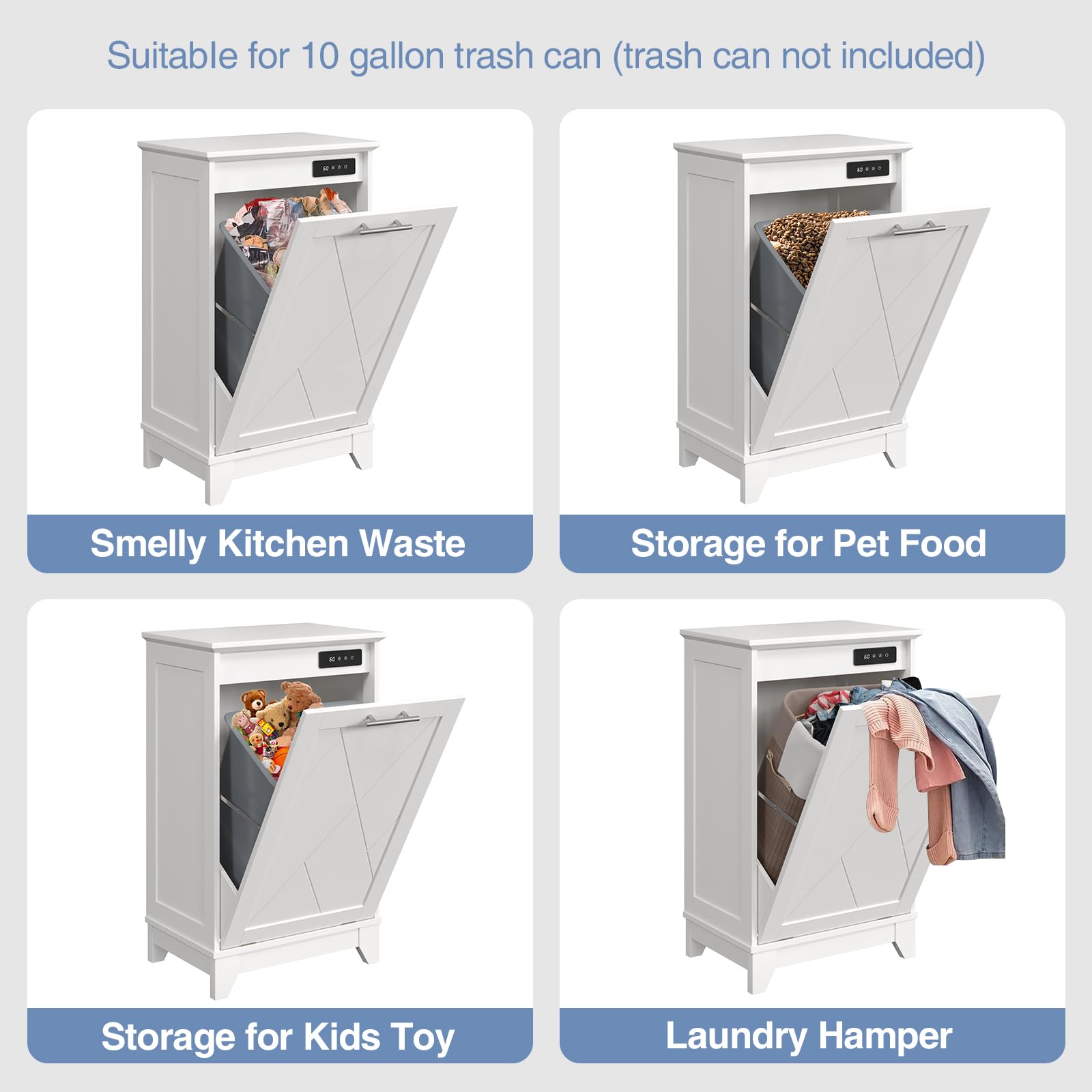 FiveWillowise Tilt Out Trash Cabinet, Kitchen Trash Can Cabinet w/Negative ion and deodorizing Function, Dog Proof 20 Gallon Garbage Can Cabinet for Kitchen, Bathroom, Living Room, White